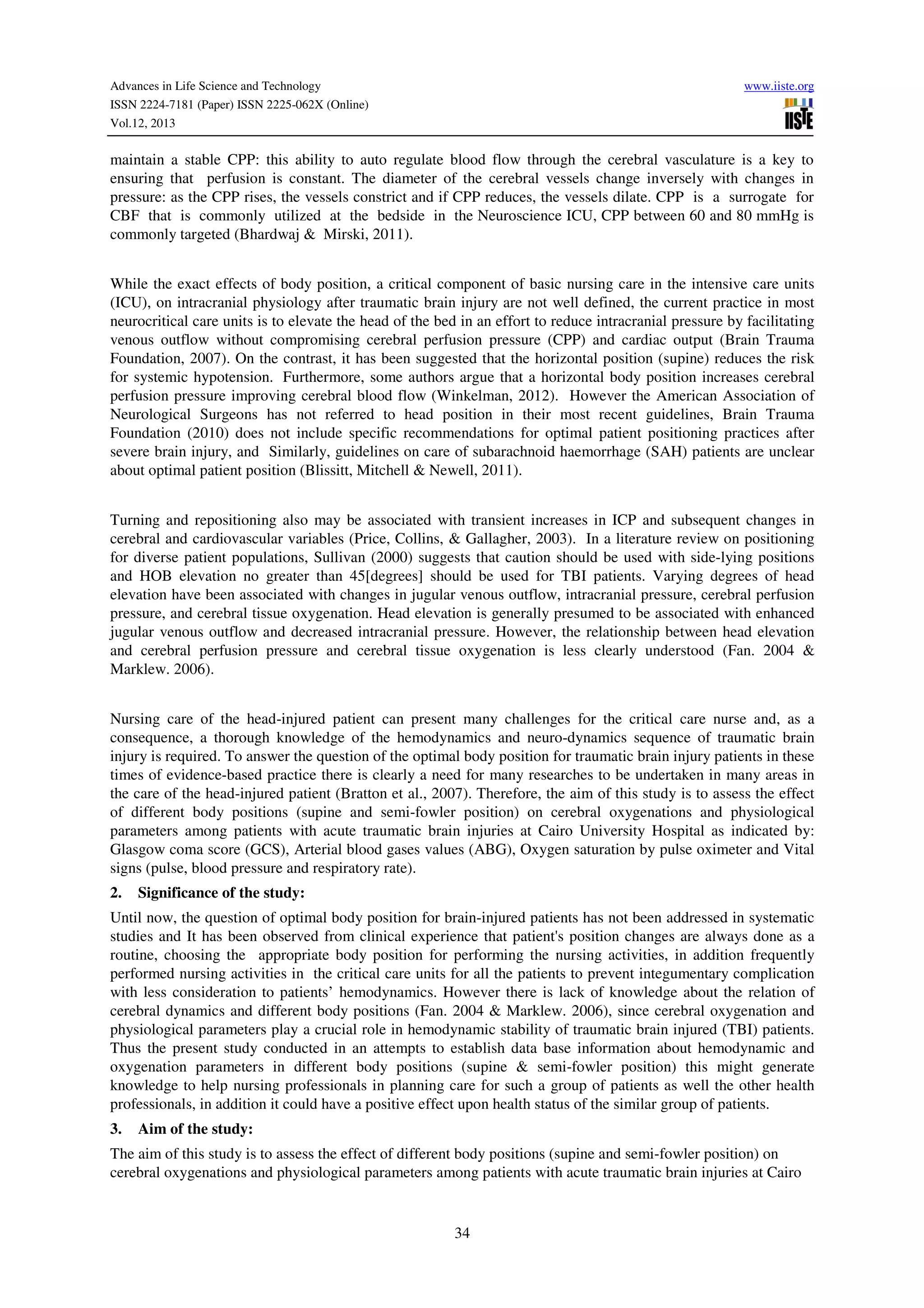 Cerebral perfusion pressure among acute traumatic brain injury patients at supine versus semi ...