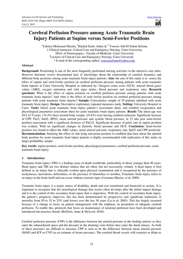 Cerebral perfusion pressure among acute traumatic brain injury patients ...