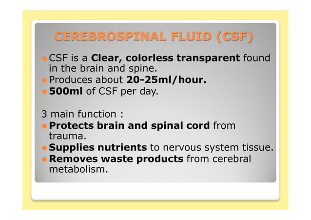 Cerebrolspinal fluid (csf) and management of increased intracranial ...