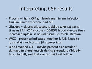 Cerebrospinal fluid (CSF) and interpreting lumbar puncture | PPTX