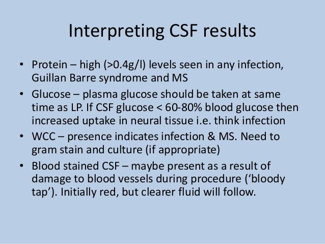 Cerebrospinal fluid (CSF) and interpreting lumbar puncture
