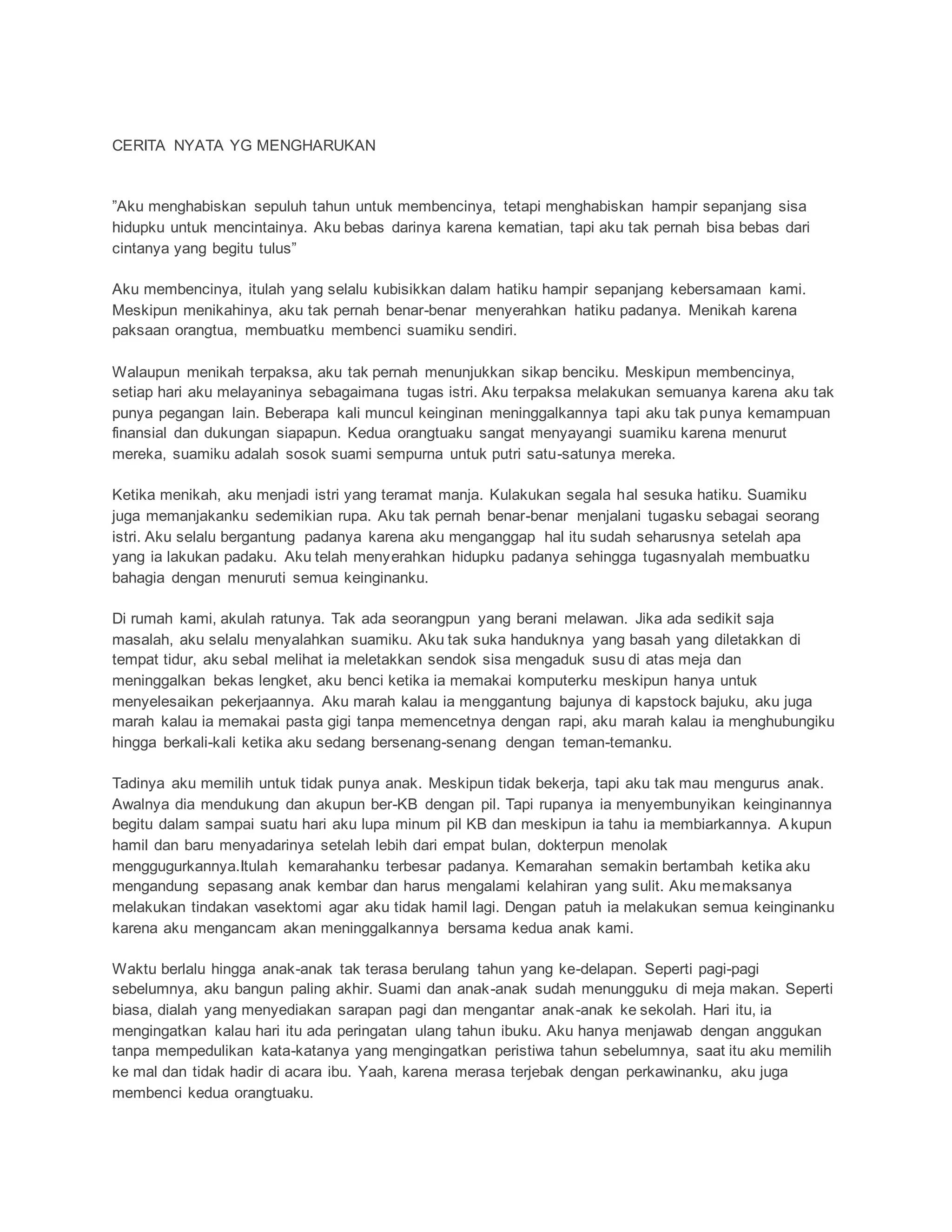 Cerita nyata yg mengharukan | DOCX
