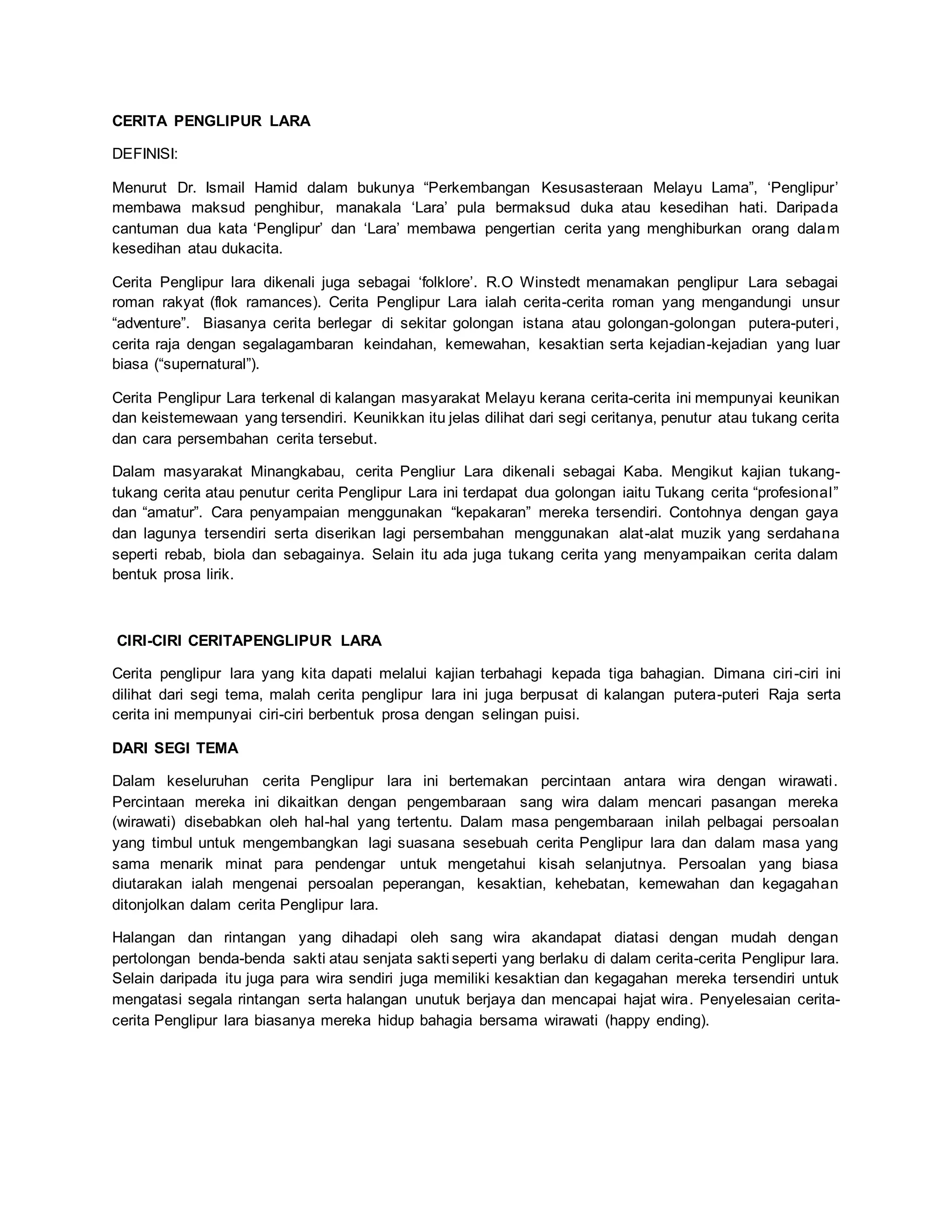 Cerita Penglipur Lara (SASTERA RAKYAT) | DOCX