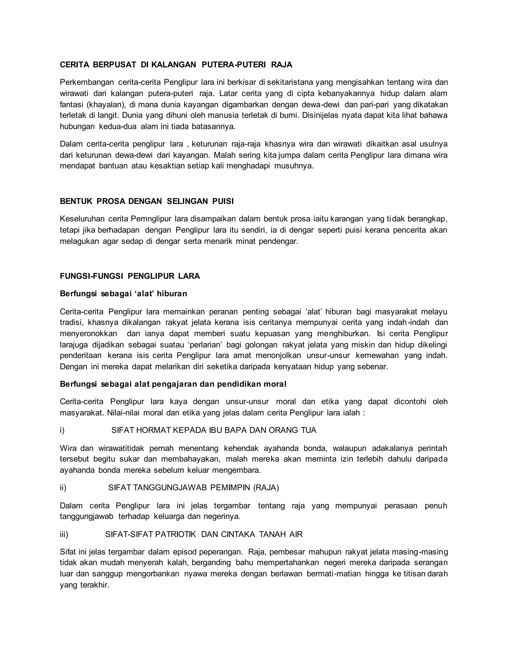 Cerita Penglipur Lara (SASTERA RAKYAT) | DOCX