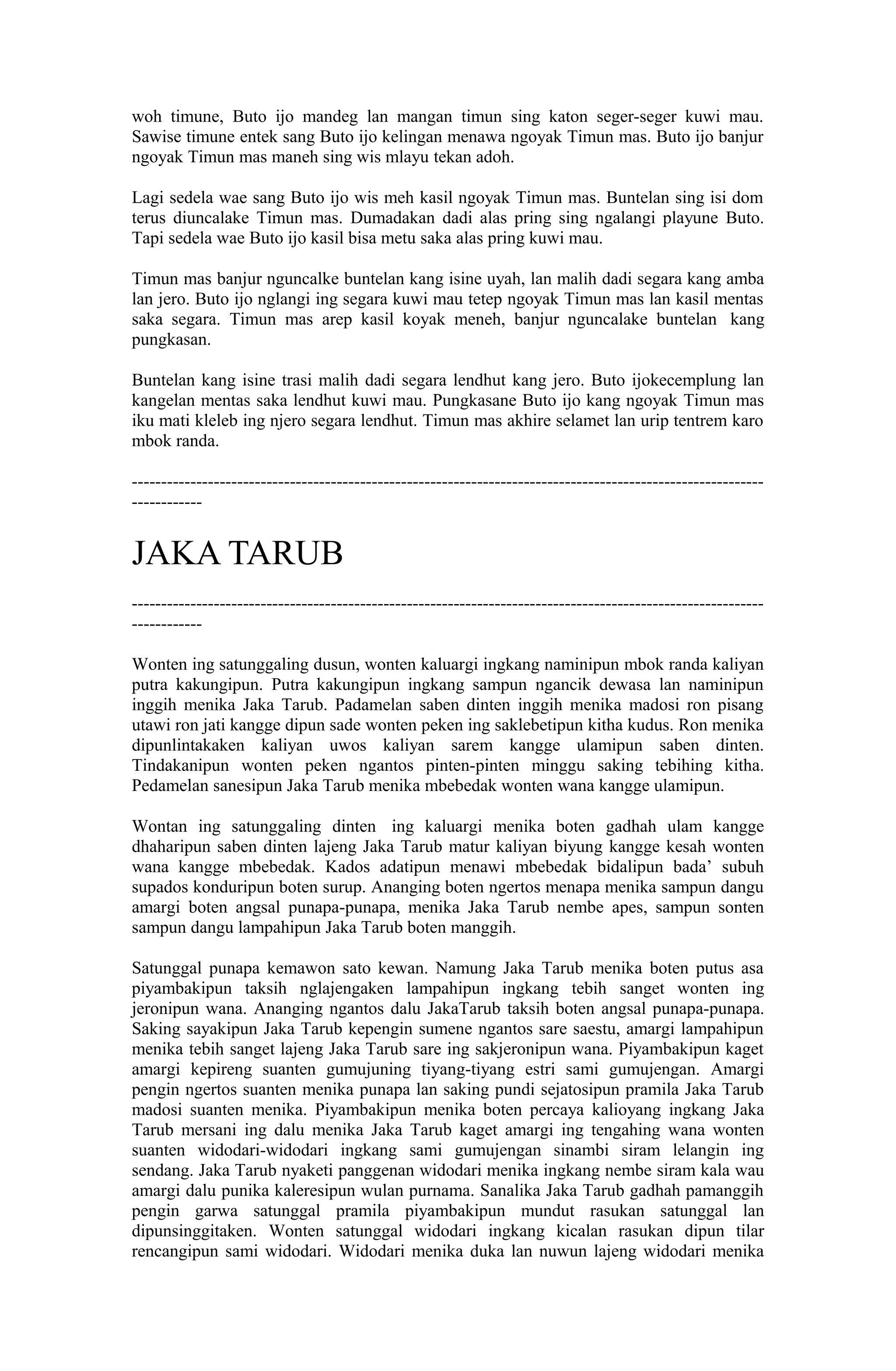 CERITA RAKYAT MENGGUNAKAN BAHASA JAWA (ARISKA COMPNET) | DOC
