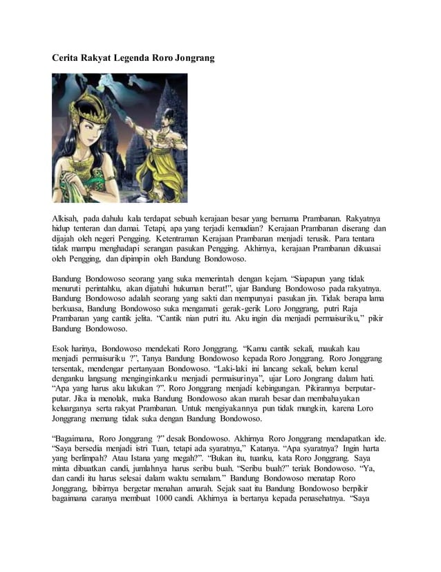 Cerita rakyat legenda roro jongrang | DOCX