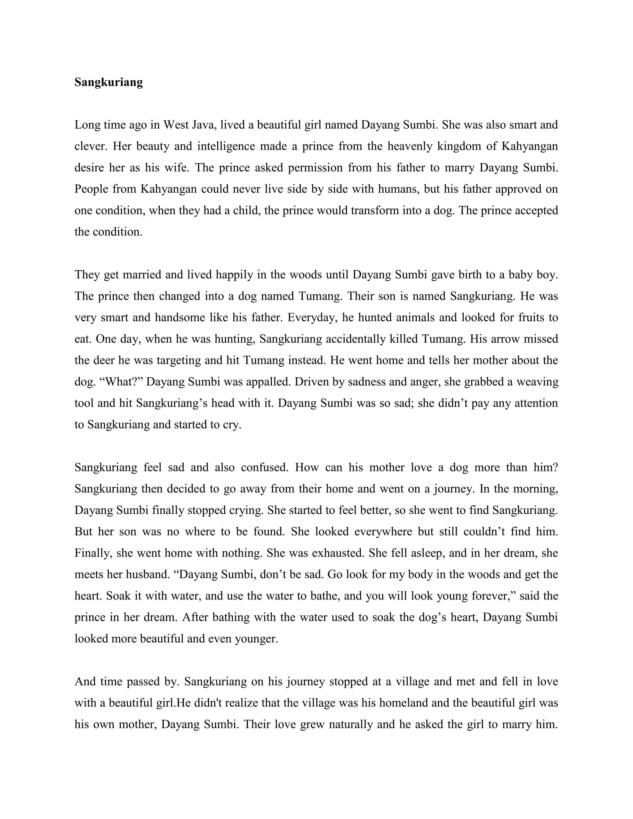 Cerita rakyat sangkuriang in english | DOCX