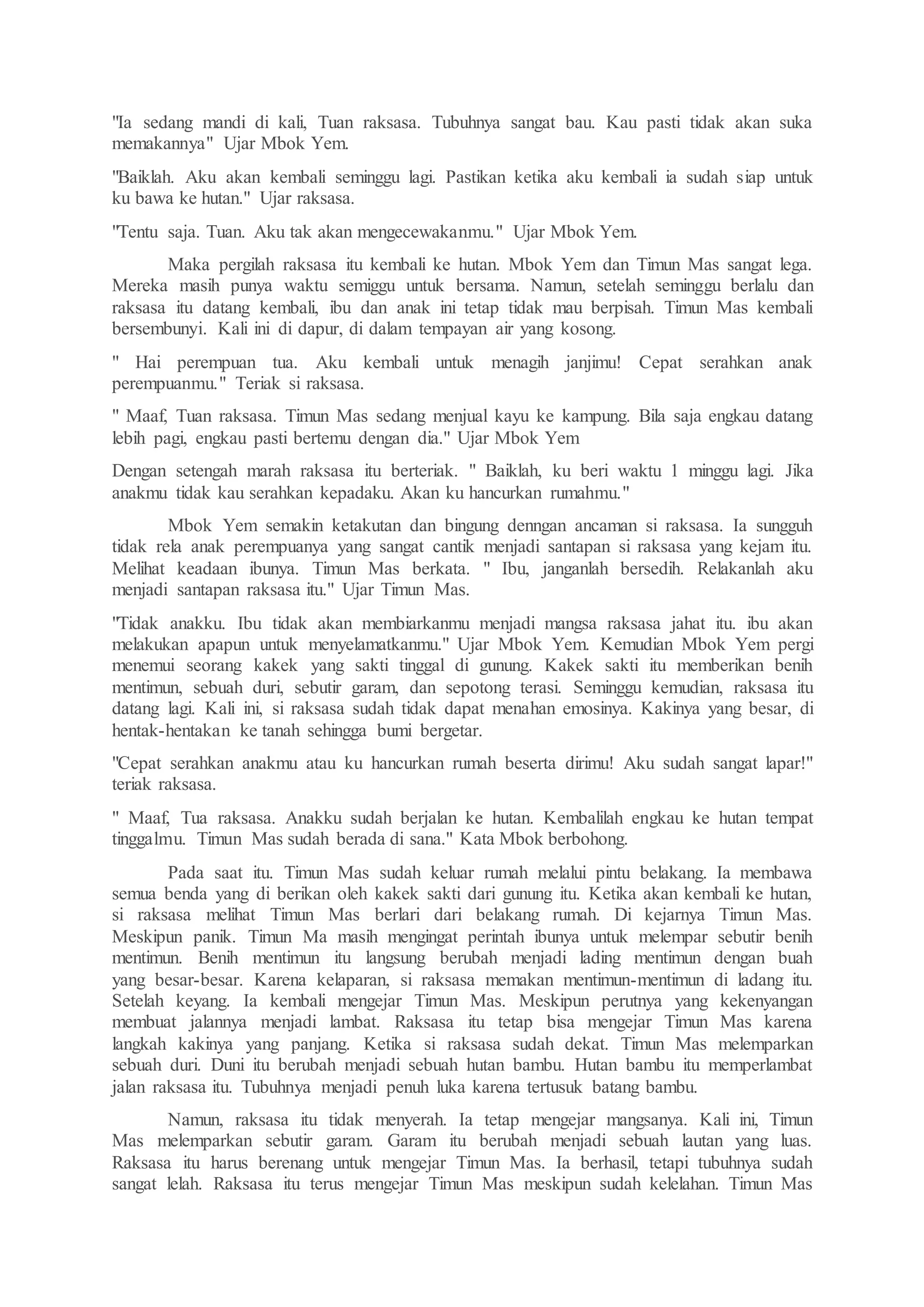 Cerita rakyat (timun mas) | DOCX