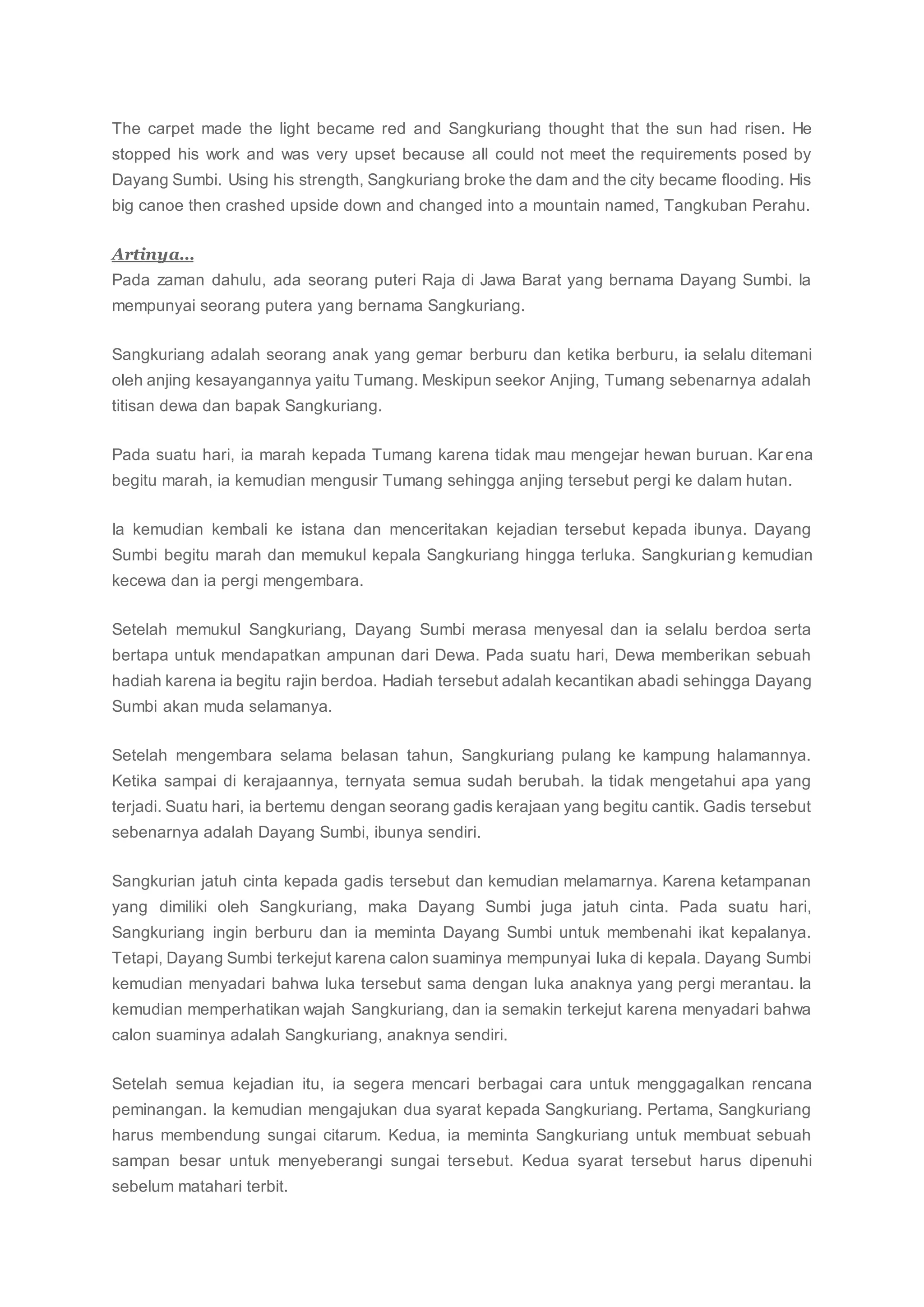 Cerita sangkuriang dalam bahasa inggris dan artinya | DOCX