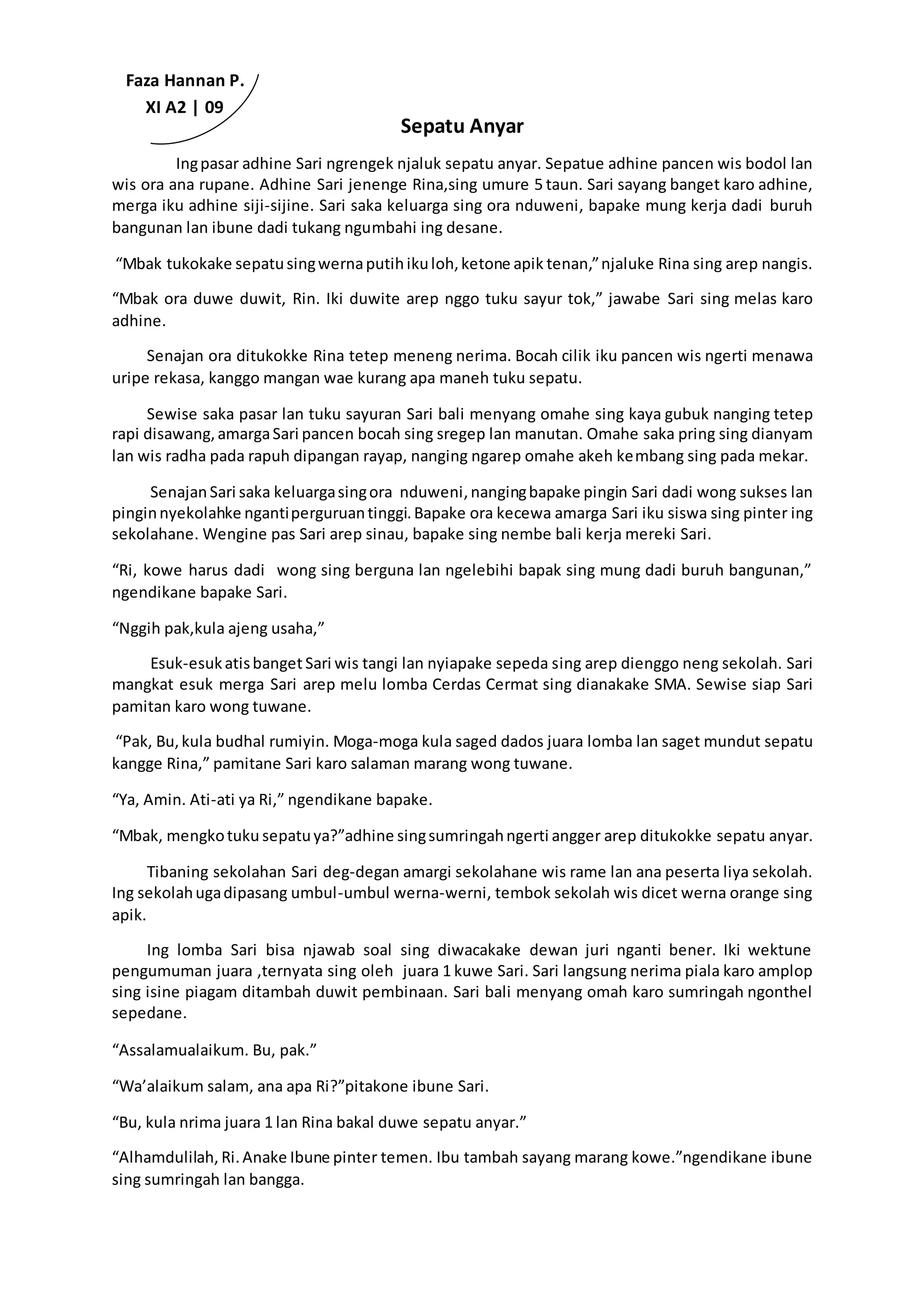 Cerkak (Cerita Cekak) Sepatu Anyar | DOCX