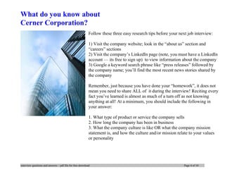 Cerner corporation interview questions and answers | PPT