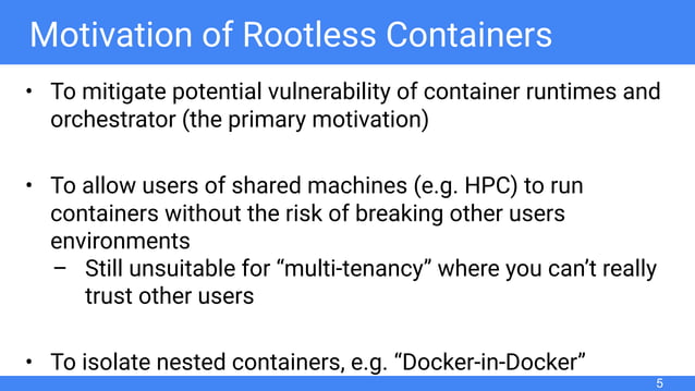 Rootless Containers & Unresolved issues | PDF