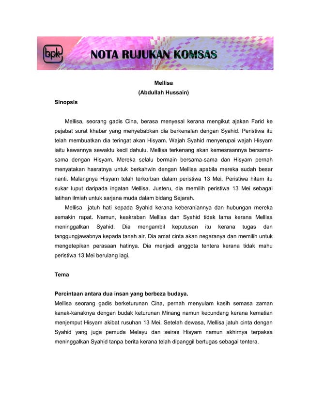 NOTA RUJUKAN - Cerpen Mellisa | PDF