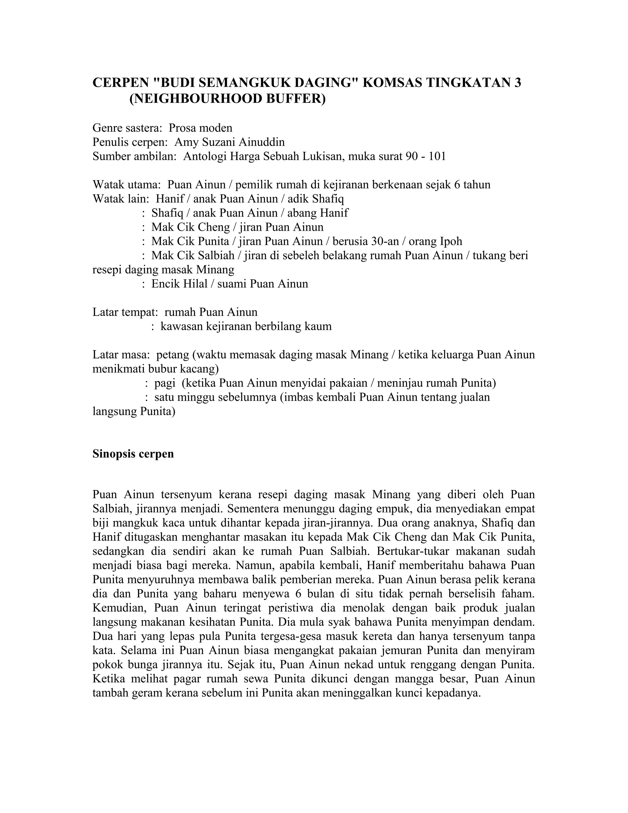 Cerpen budi semangkuk daging | DOC