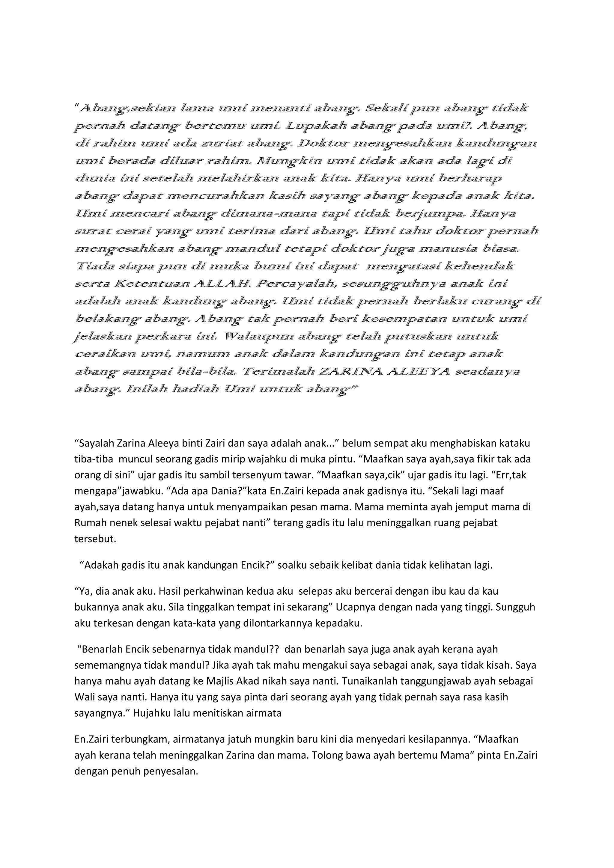 Cerpen Pertama - Kasih yang Ku damba kan | DOCX