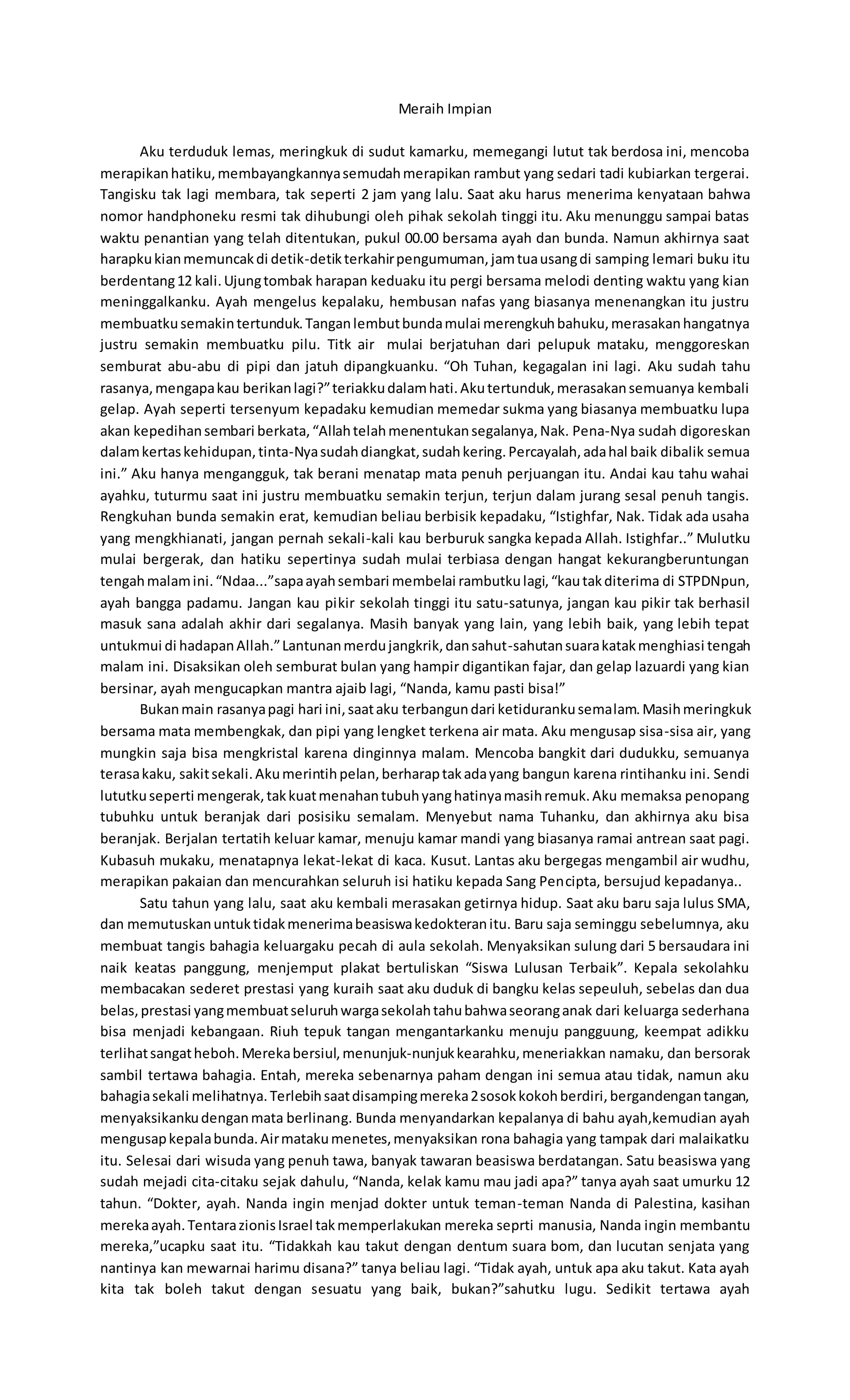 Cerpen "Meraih Mimpi" | DOCX