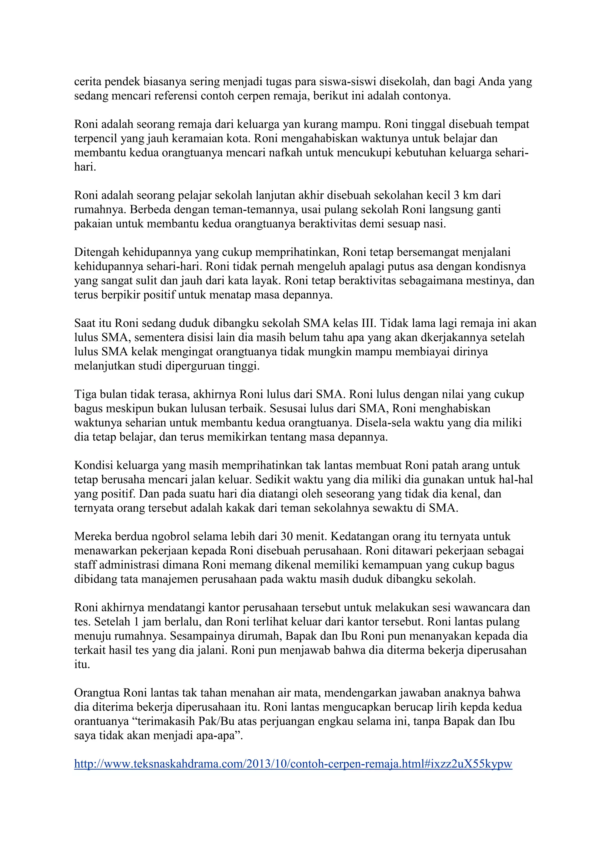 Cerpen remaja | DOCX