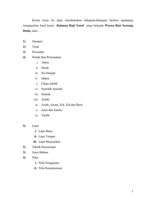 Kajian Cerpen Warna Hati Seorang Datin | PDF