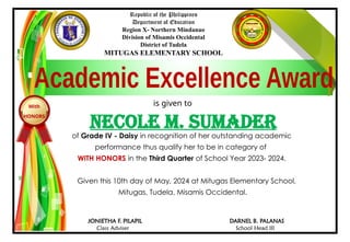 Quarterly Certificate for Recognition-A4 | PPTX