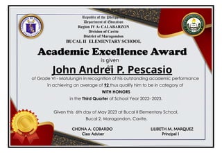 Quarterly Certificate for Recognition-A4 | PPT