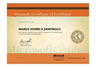 Microsoft Certificate of Excellence | PPT