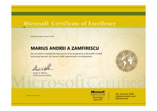 Microsoft Certificate of Excellence | PPT