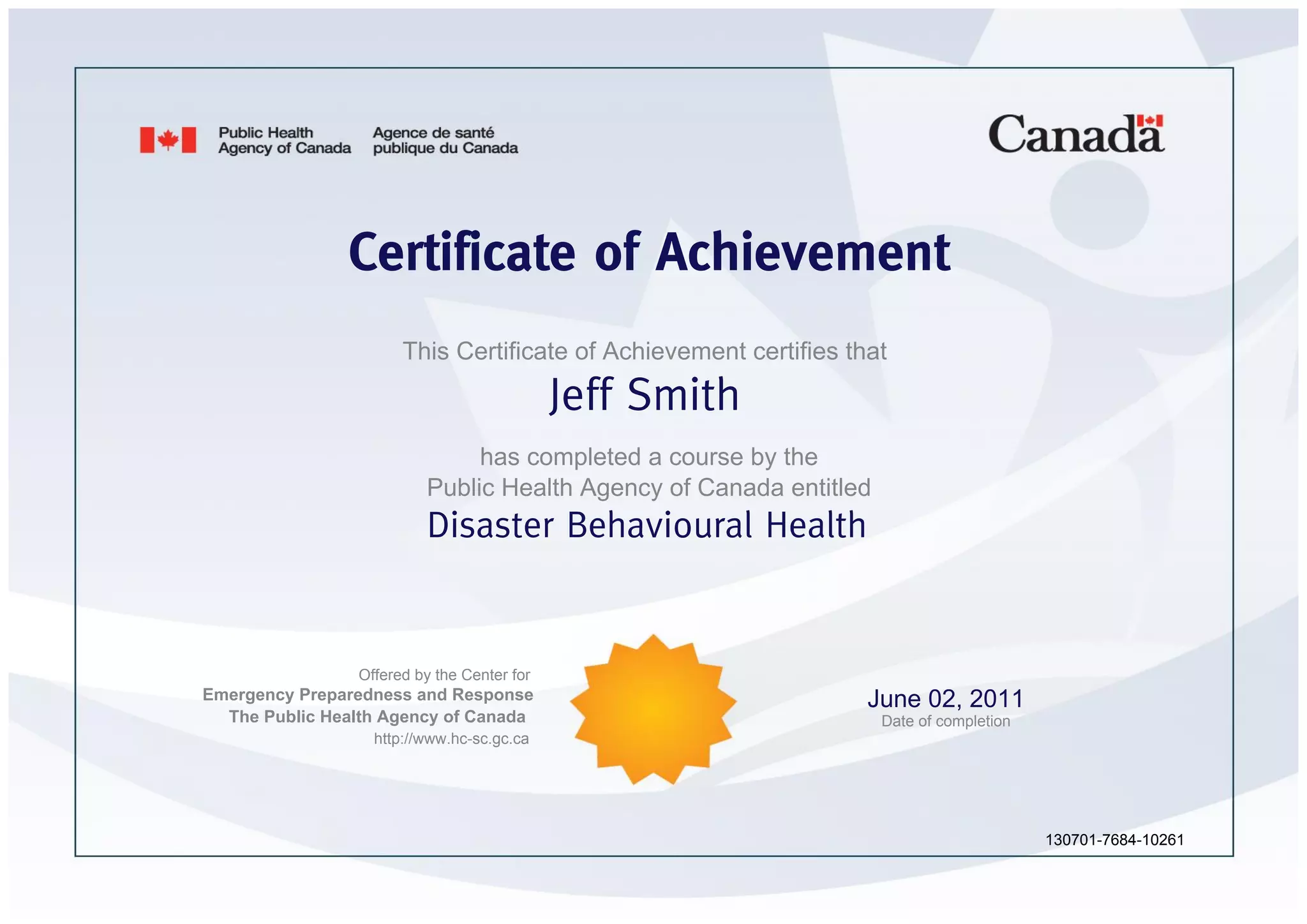 PHAC - Surge, Sort, Support:Disaster Behavourial Health certificate | PDF