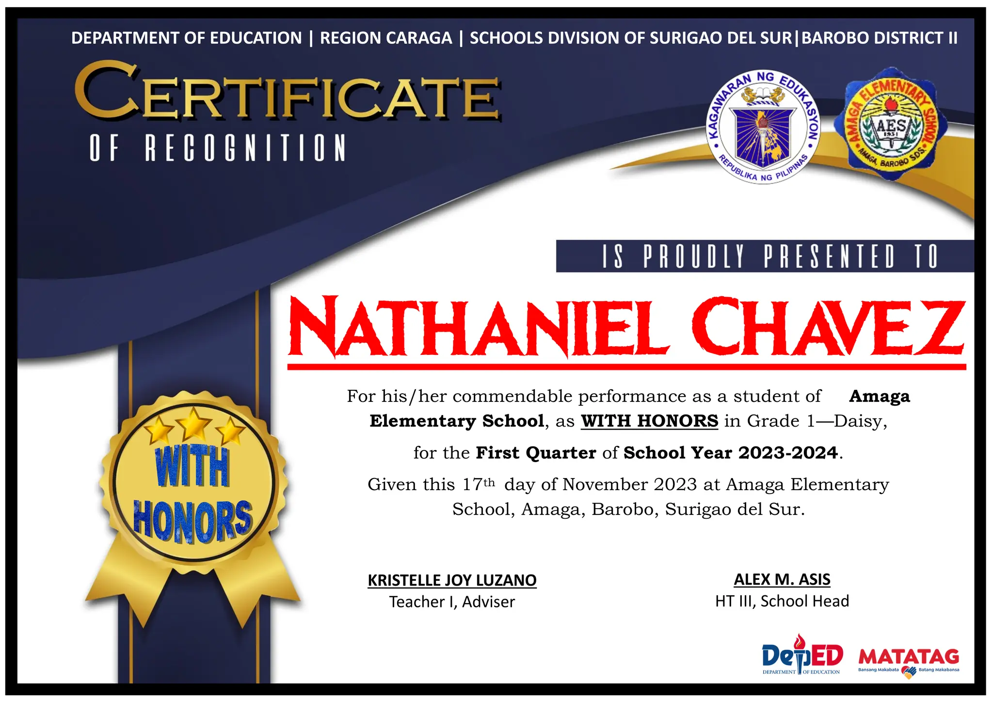 certificate of recognition first Quarter | PDF