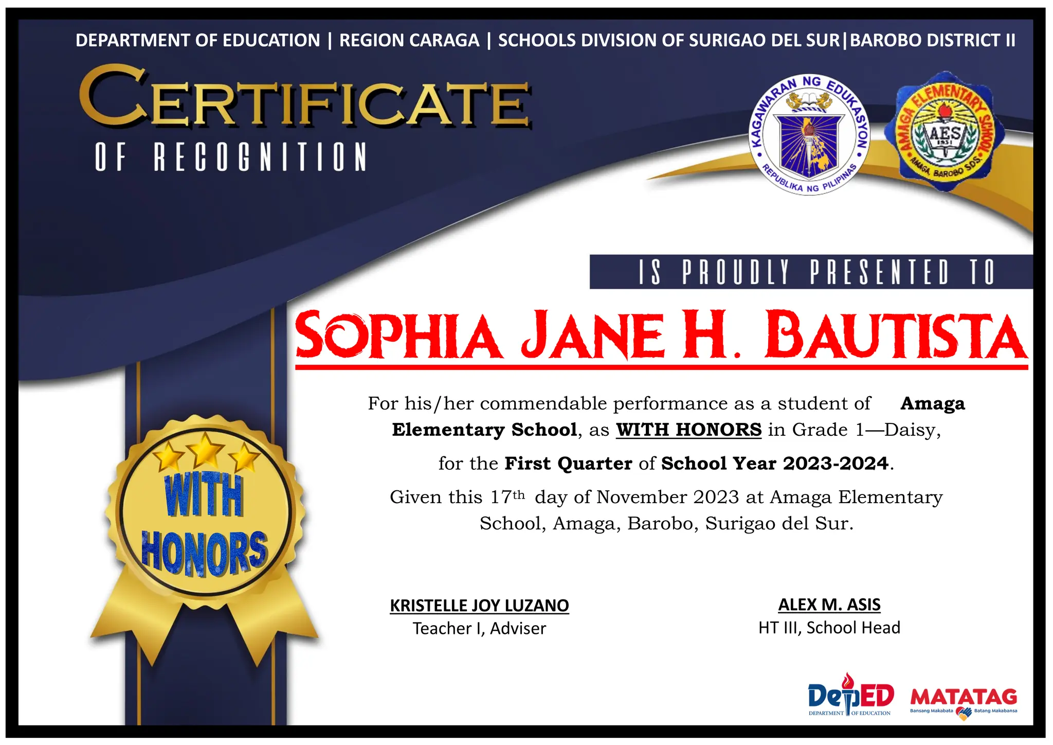 certificate of recognition first Quarter | PDF