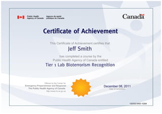 PHAC - Tier 1 Lab Bioterrorism Recognition | PDF