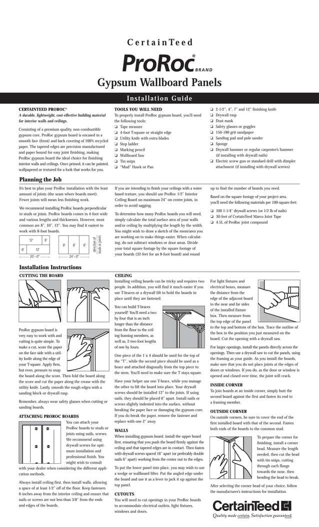 Certainteed Drywall Installation Guide | PDF