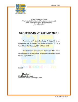 Certification Of Employment Template