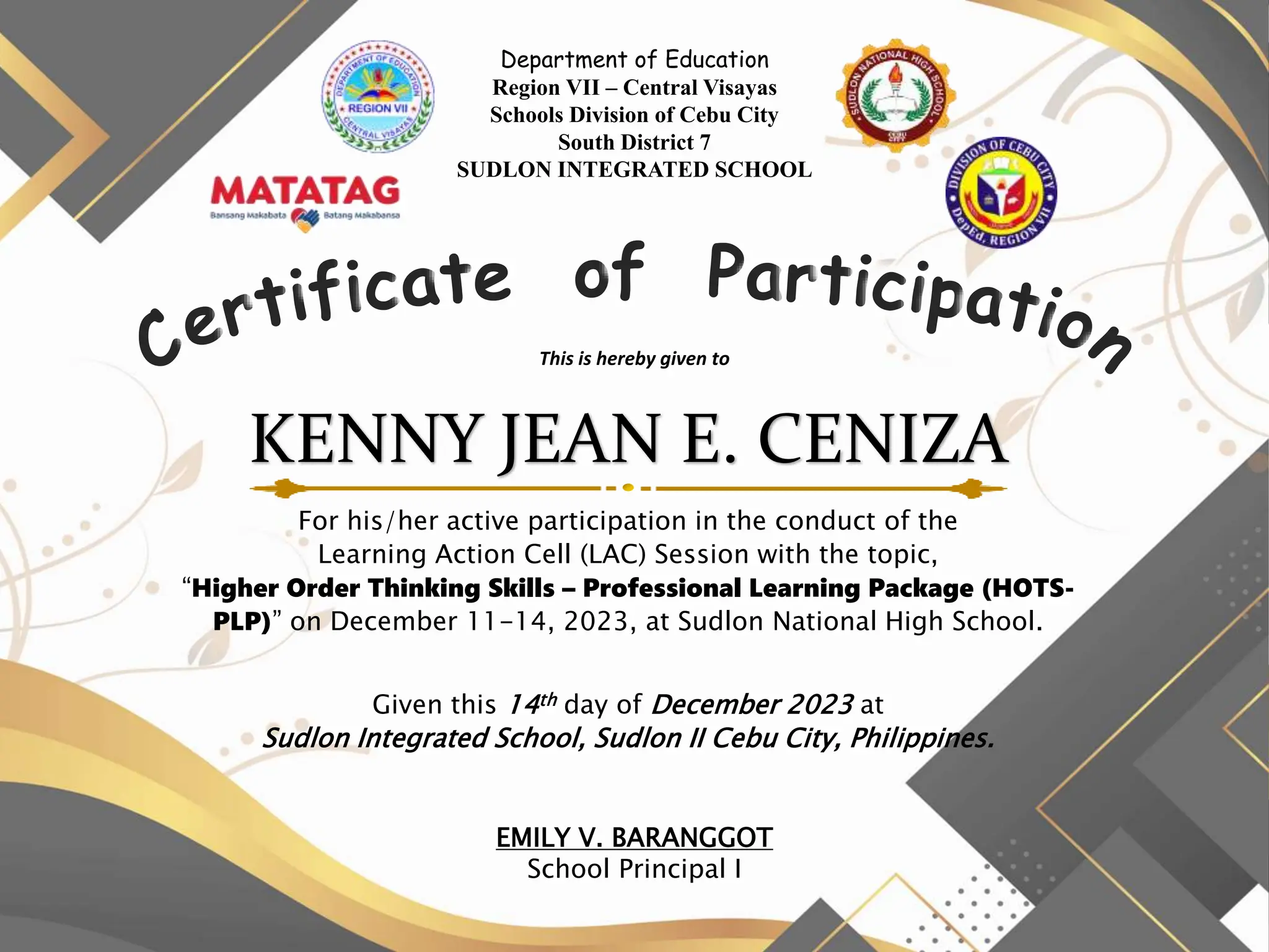 Certificate for Learning Action Cell.ppt