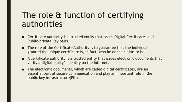The role of certifying authorities in IPR | PPTX | Information and Network Security | Computing