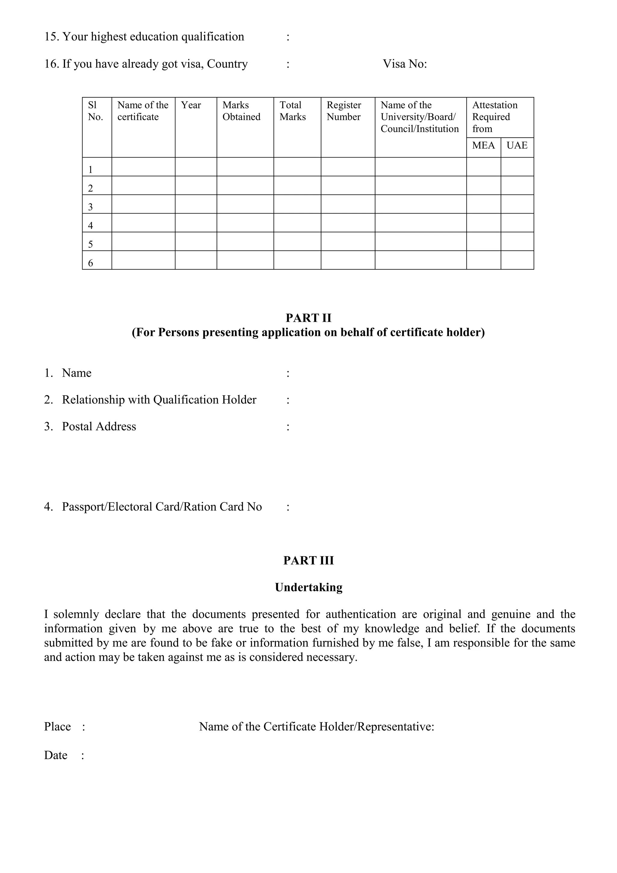 Certificate attestation Application form | PDF