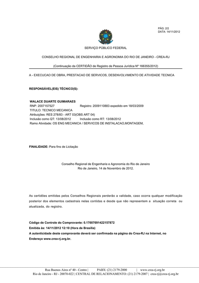 Certidão de registro pj crea | PDF