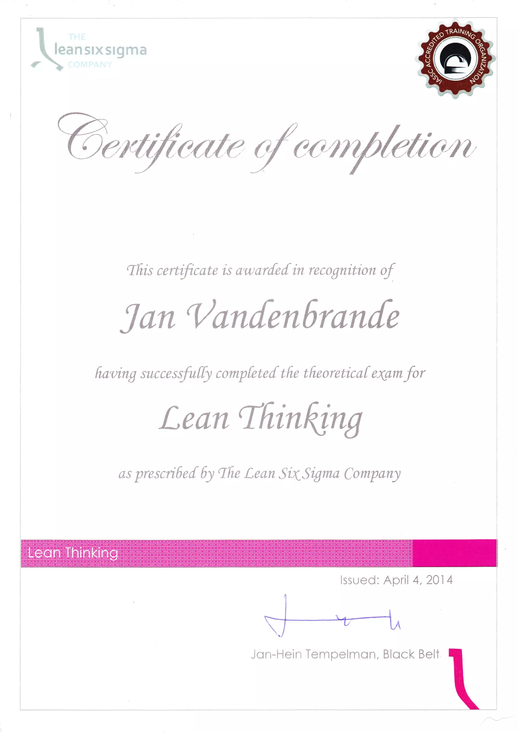 Certificate Lean Thinking | PDF