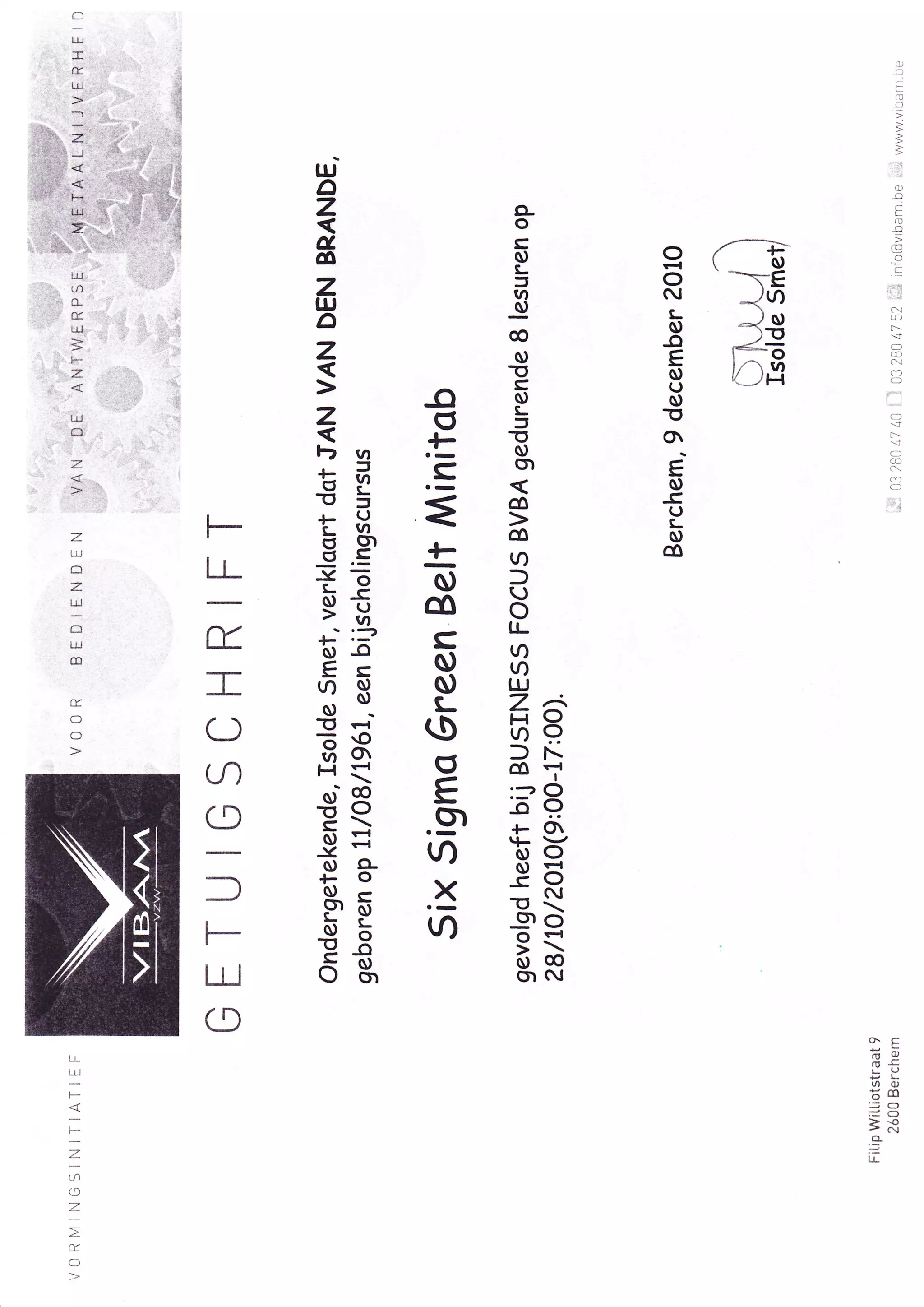 Certificate 6 Sigma Minitab | PDF