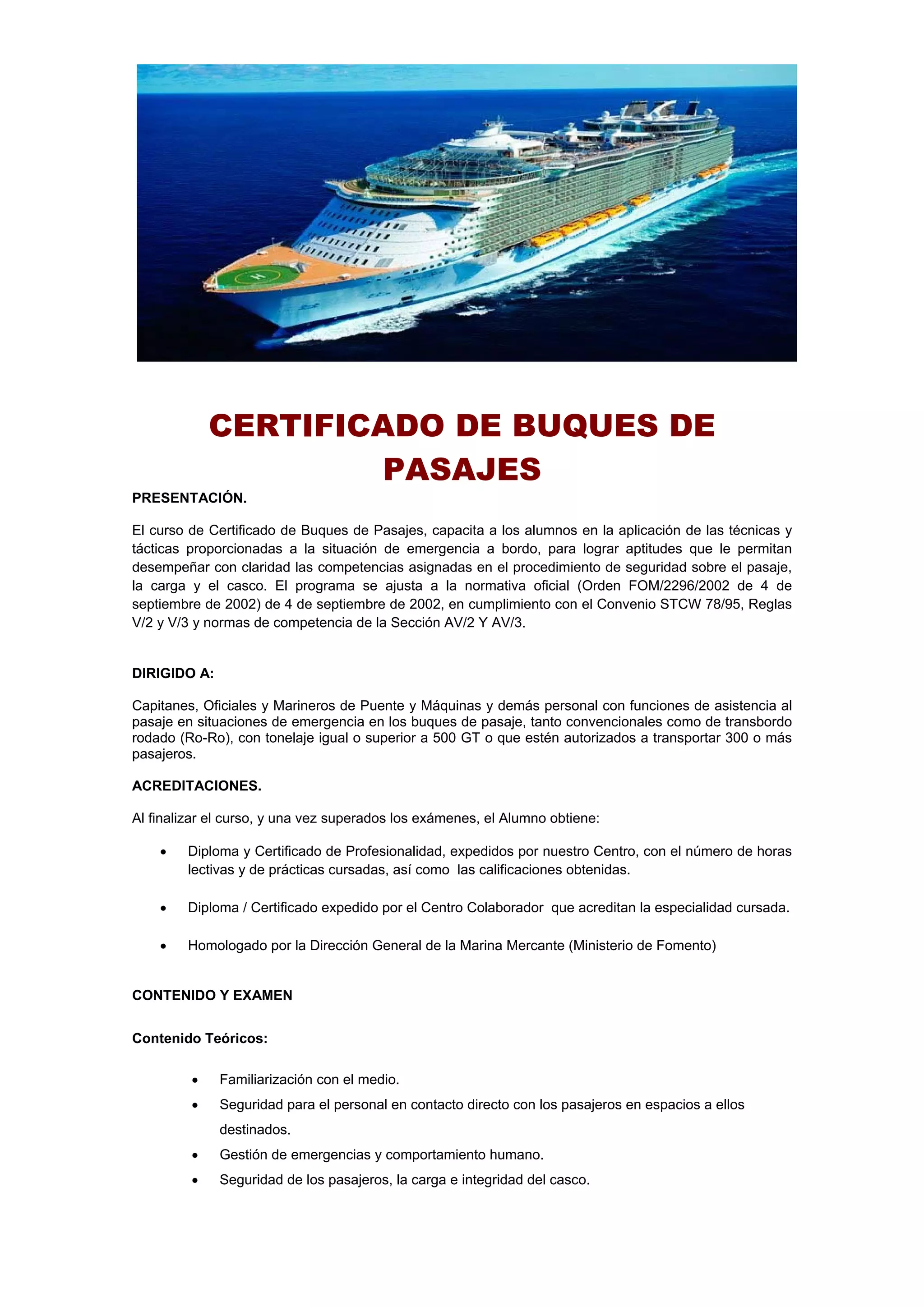 Certificado de buques de pasajes | PDF