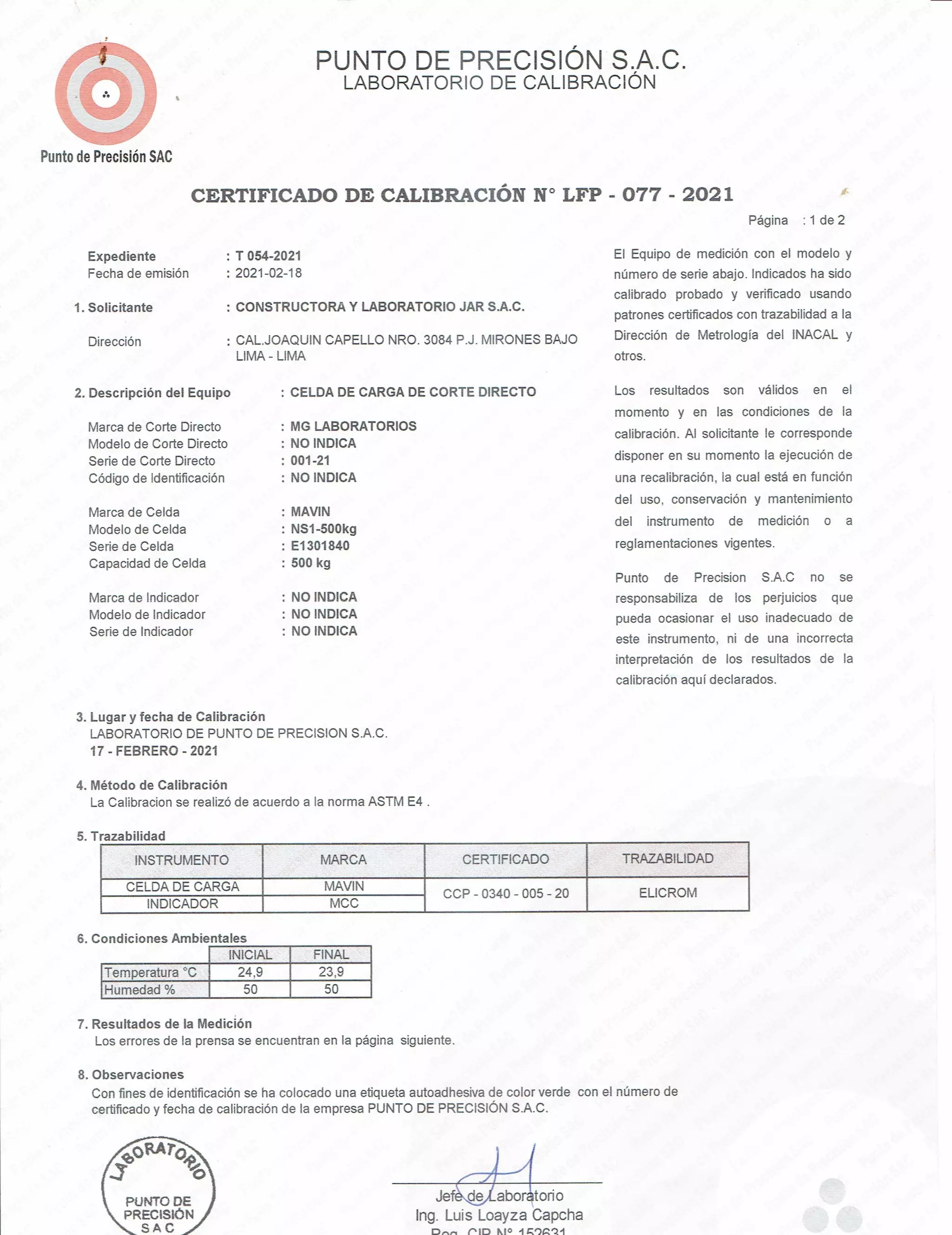 Certificado de calibracion | PDF