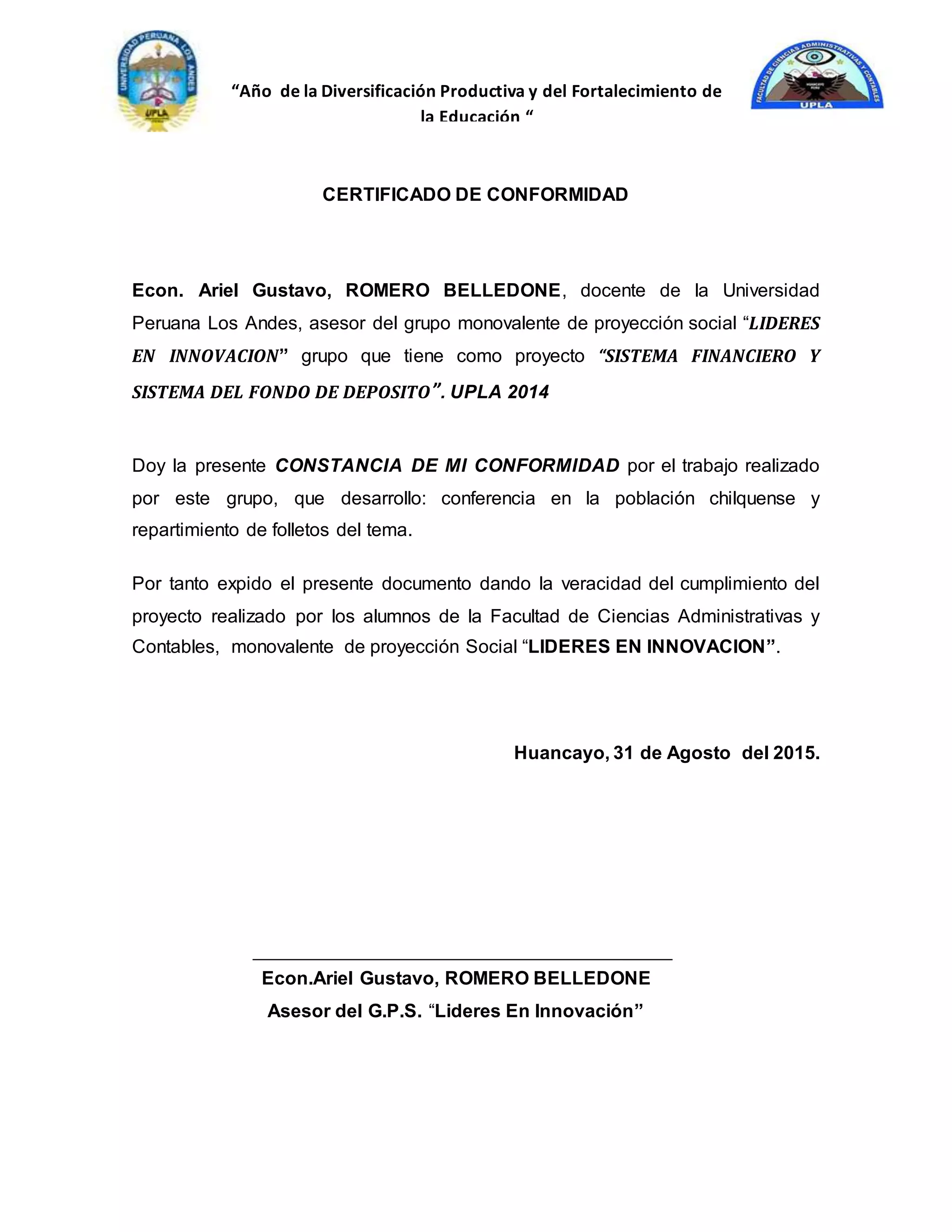 Certificado de conformidad | DOCX