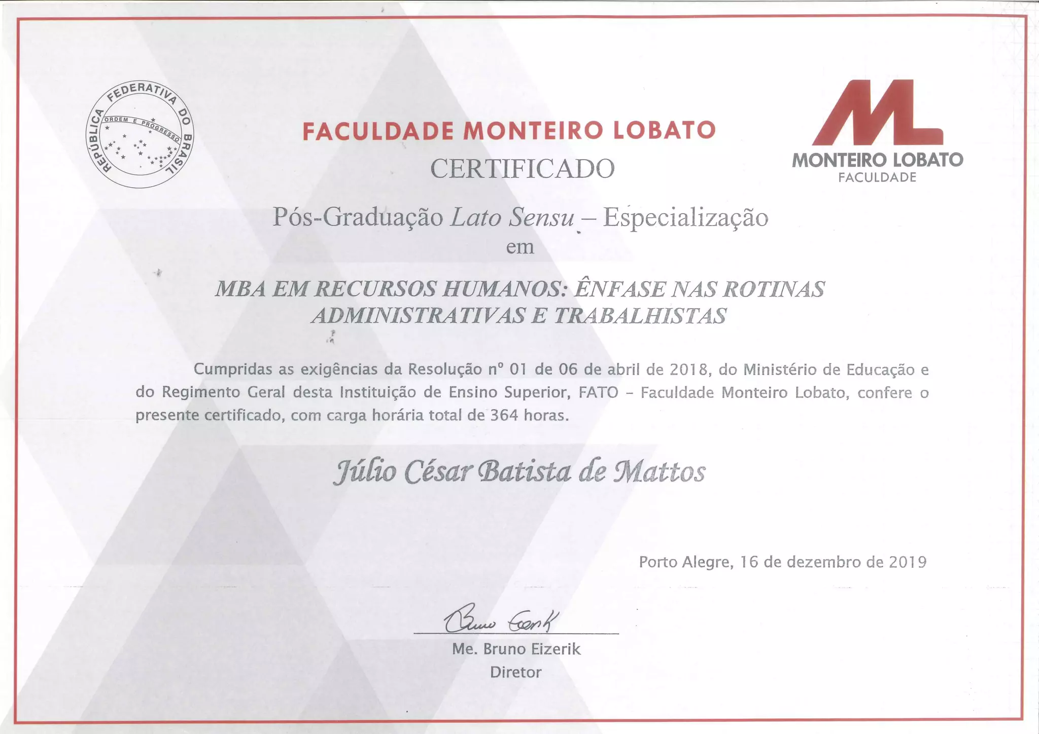Certificado MBA RH Julio Mattos | PPT