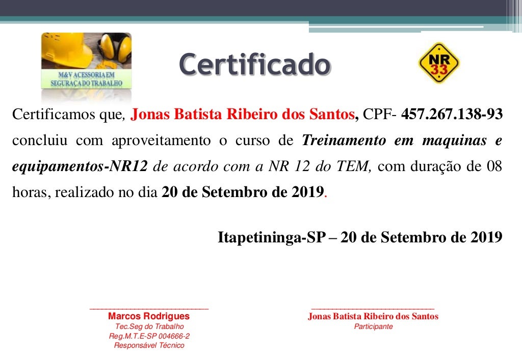 Certificado nr 12