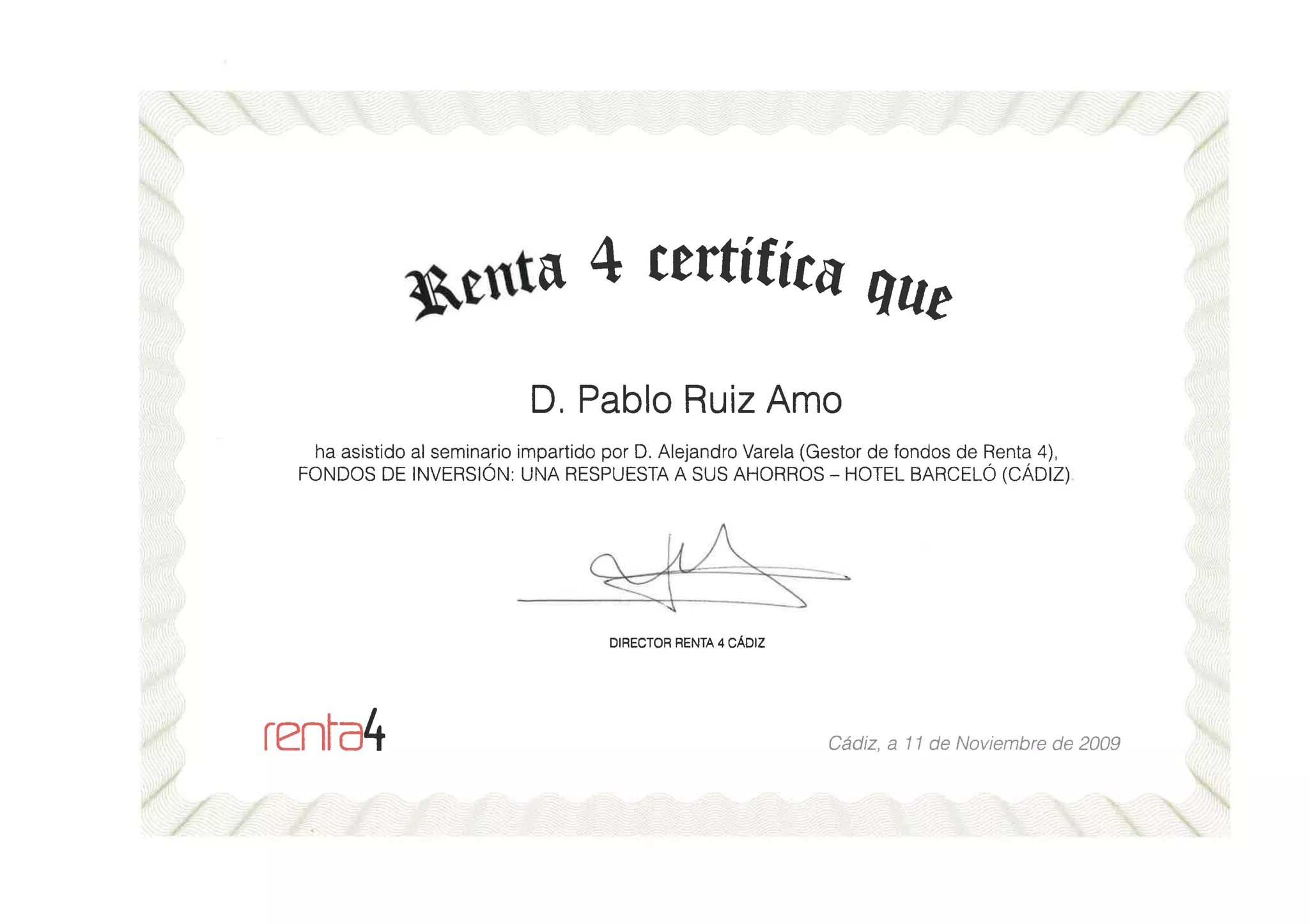 Certificado Renta4 - Fondos de Inversión - Pablo Ruiz Amo | PPT