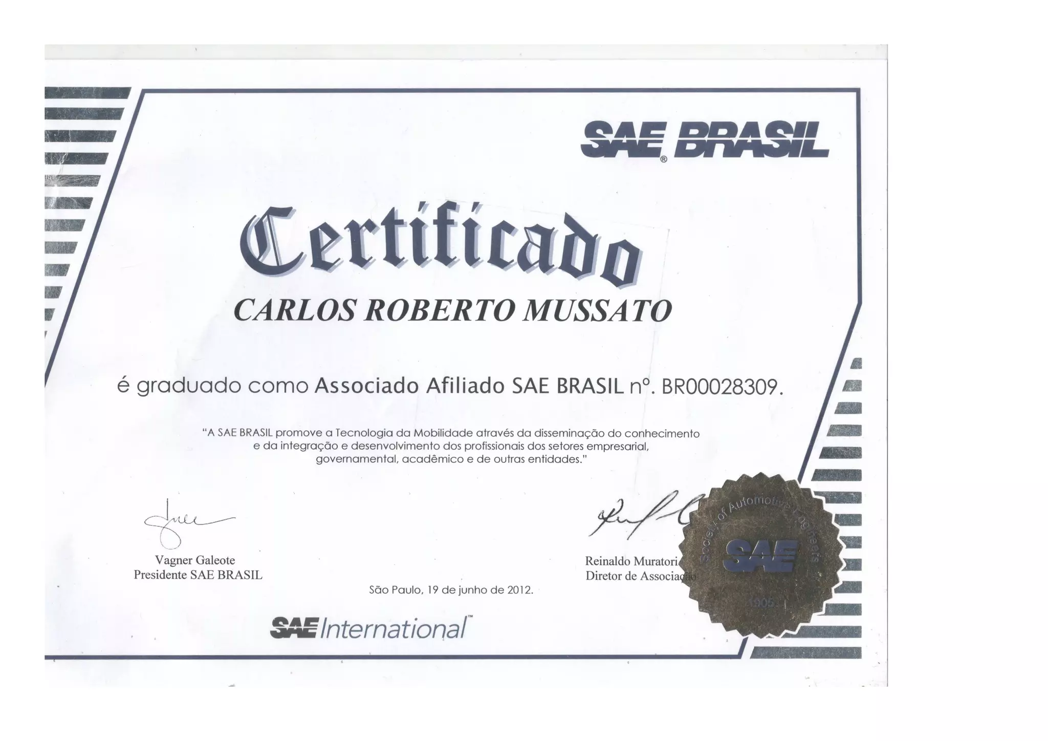 Certificado sae associado | PDF