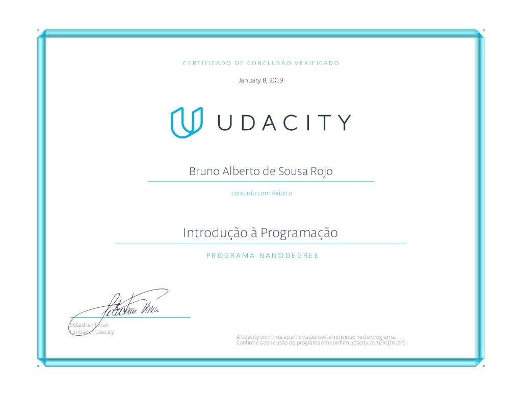 Certificado Udacity Introduction To Programming Nanodegree Python Html Css Bruno Alberto 