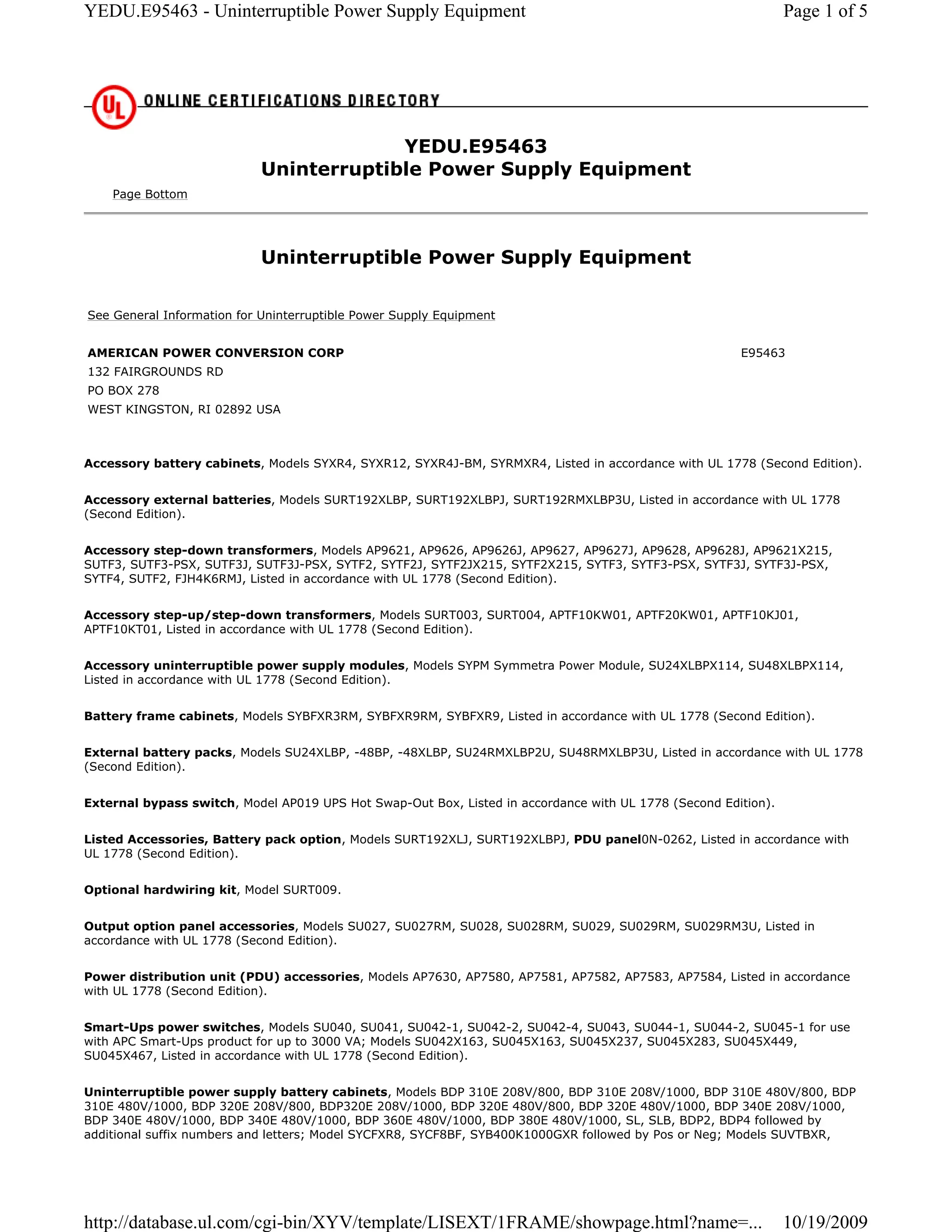 Certificad ul ups apc general | PDF