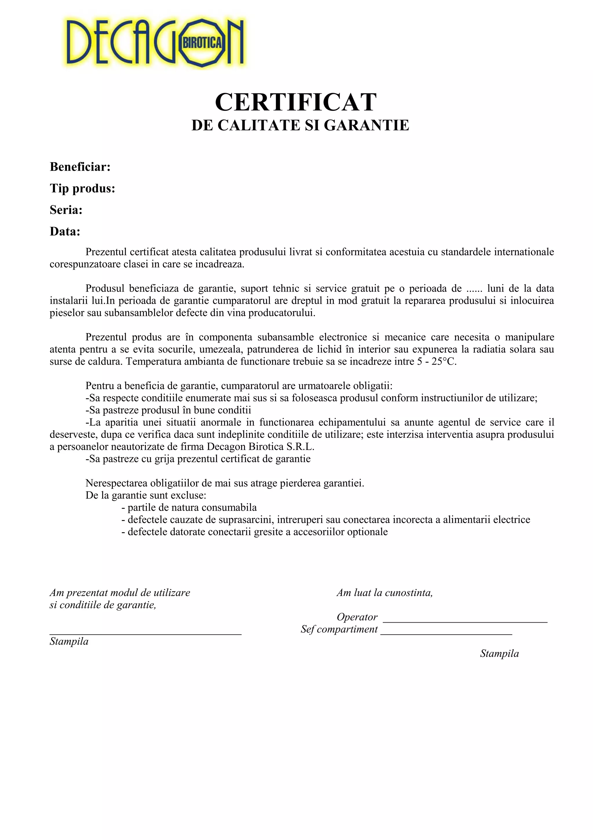 Certificat de garantie model | DOC