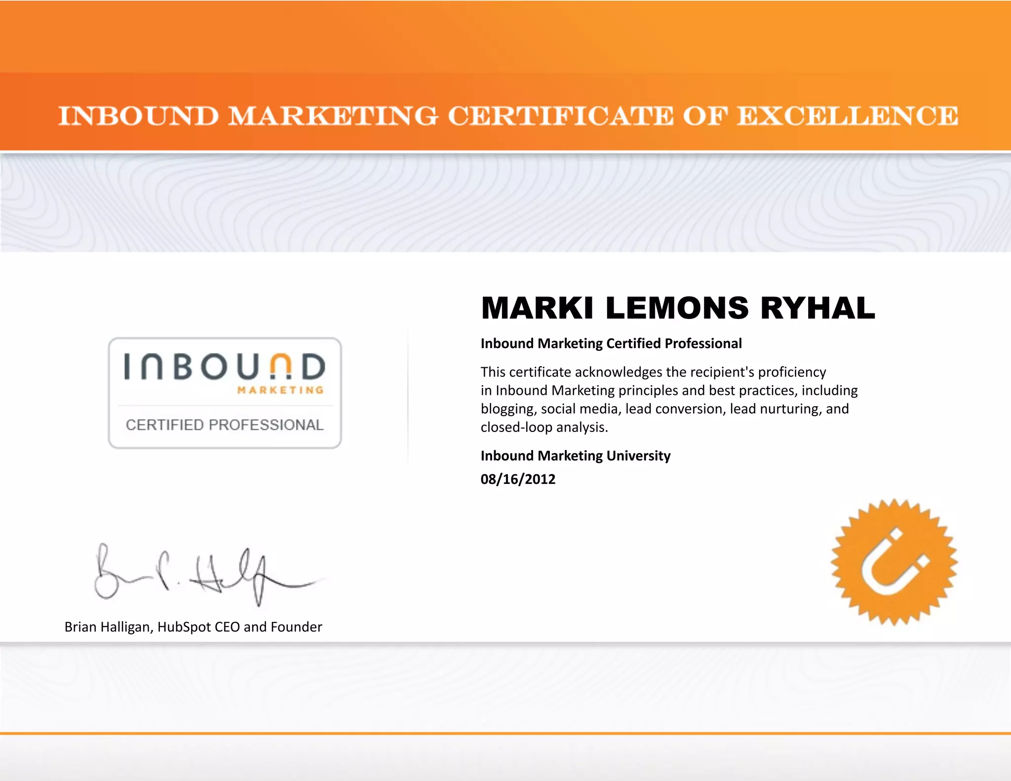 2014 Inbound Marketing Certificate from Hubspot | PPT