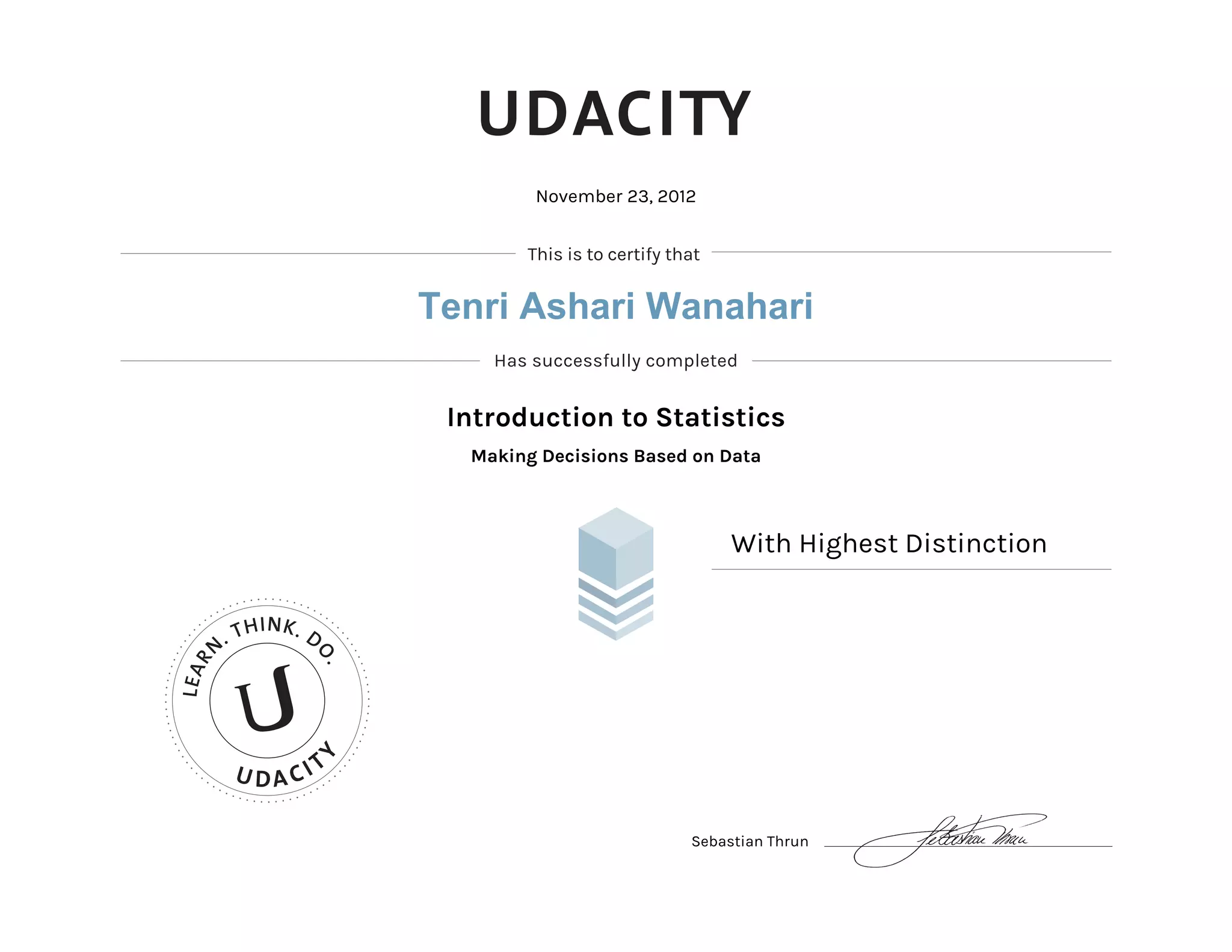 Udacity Certificate: Introduction of Statistics | PDF | Education